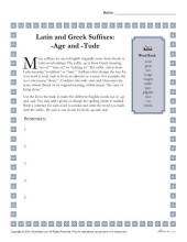 Greek and Latin Suffixes: -Age and -Tude | Printable Worksheets