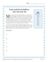 Greek and Latin Suffixes: -An/-Ian and -Ity | Printable Worksheet