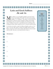 Greek and Latin Suffixes: -Ile and -Ia | Printable Worksheets