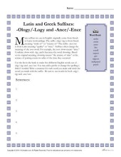 Greek and Latin Suffixes: -Ology/-Logy and -Ance/-Ence