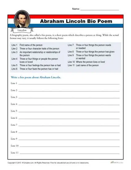 Abraham Lincoln's Birthday | Write a Bio Poem Abraham Lincoln's Birthday | Write a Bio Poem