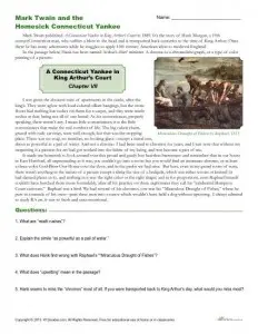 Mark Twain and the Homesick Connecticut Yankee | Worksheet