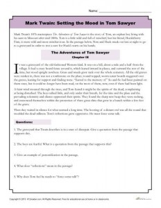 Mark Twain: Setting the Mood in Tom Sawyer | Worksheet