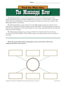 High School Main Idea Worksheet About The Mississippi River