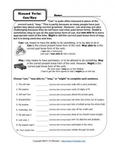 Misused Verbs - Can, May | Verb Worksheets