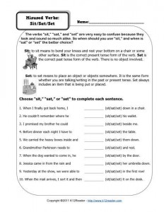 Misused Verbs - Sit, Sat, Set | Verb Worksheets