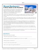 Presidents Day Activity | Mount Rushmore Reading Ativity