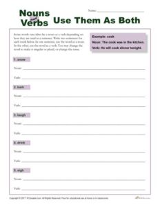 Nouns that are Also Verbs - Printable Worksheet - K12reader