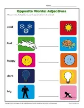 Kindergarten Antonym Worksheet - Opposite Words: Adjectives