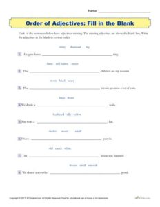 Fill in the Blank | Printable 3rd - 5th Grade Adjectives Worksheet