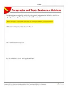 Topic Sentences Worksheets | Writing Skills