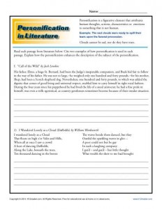 Personification in Literature | Figurative Language Worksheets