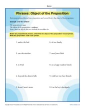 Phrases: Object of the Preposition | Prepositional Phrase Worksheets