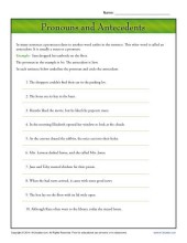 Pronouns and Antecedents | Pronoun Agreement Worksheet