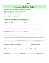 Pronouns as Indirect Objects | Parts of a Sentence Worksheets