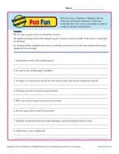 Worksheets of Pun Examples | Figurative Language Worksheets - K12Reader