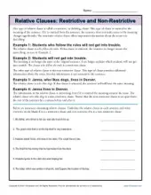 Relative Clauses: Restrictive and Non-Restrictive | Grammar Worksheets