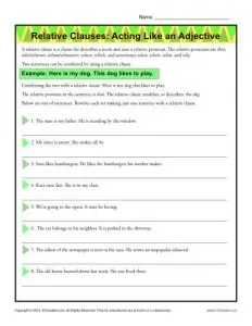 Relative Clauses: Acting Like an Adjective | Grammar Worksheets