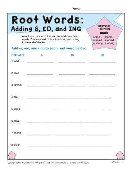 Root Words Worksheets Adding S ED And ING Root Words Worksheets Adding S ED And ING
