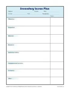 Daily Lesson Plan Template with Subject Grid - Secondary