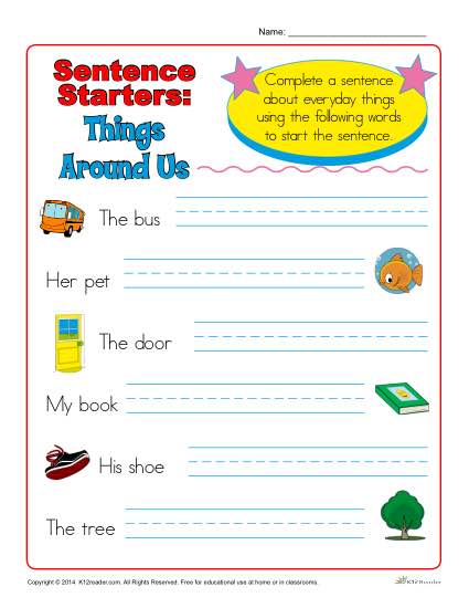 Sentence Starters For K 1st Grade Things Around Us