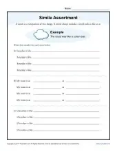 Simile Assortment | 4th and 5th Grade Worksheets