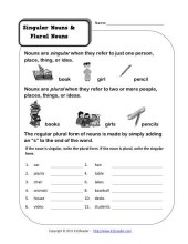 Singular and Plural Nouns | Kindergarten Noun Worksheet