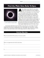 High School Main Idea Worksheet About Solar Eclipses