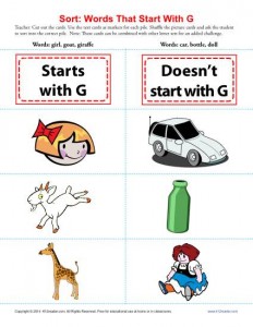 Words Starting With G | Beginning Consonant Worksheets