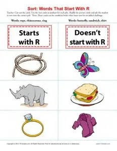 Words Starting With Letter R | Beginning Consonant Worksheets