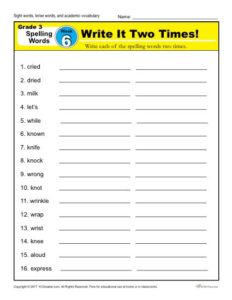 Third Grade Spelling Words List - Week 6 | K12reader
