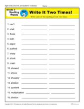 Third Grade Spelling Words List - Week 9 | K12reader