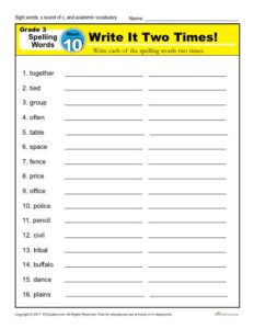 Third Grade Spelling Words List - Week 10 | K12reader