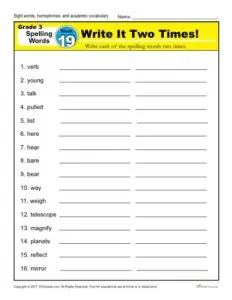 Third Grade Spelling Words List - Week 19 | K12reader