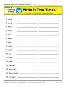 Third Grade Spelling Words List - Week 20 | K12reader