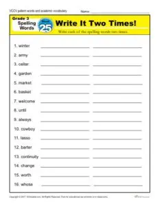 Third Grade Spelling Words List - Week 25 | K12reader