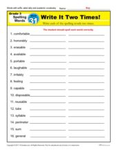 Third Grade Spelling Words List - Week 31 | K12reader