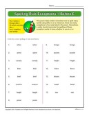 Spelling Rule Exceptions Worksheets: I Before E