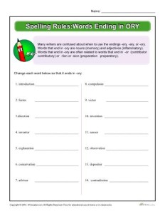 Spelling Rules: Words Ending in ORY