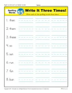 First Grade Spelling Words List - Week 15 | K12reader