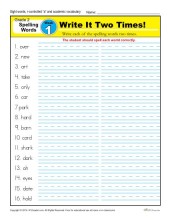 Second Grade Spelling Words List - Week 1 | K12reader