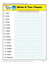 Second Grade Spelling Words List - Week 10 | K12reader