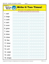 Second Grade Spelling Words List - Week 12 | K12reader