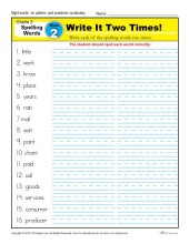 Second Grade Spelling Words List - Week 2 | K12reader