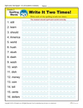Second Grade Spelling Words List - Week 20 | K12reader