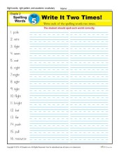Second Grade Spelling Words List - Week 5 | K12reader