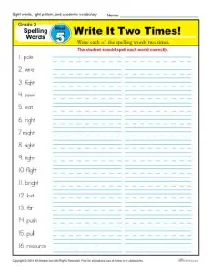 Second Grade Spelling Words List - Week 5 | K12reader