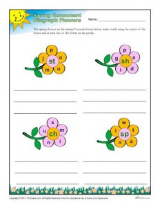 Spring Flowers Consonant Diagraph Worksheet