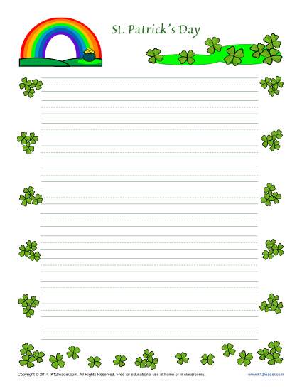 St Patrick s Day Printable Lined Writing Paper