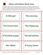 Subject and Predicate Match Game | Printable Worksheet